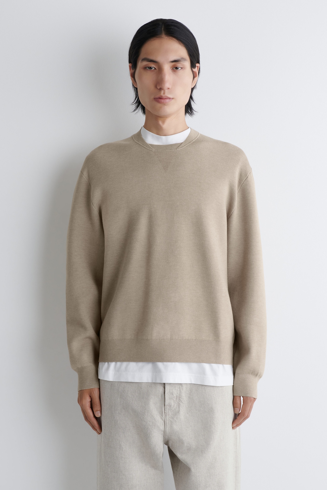DOUBLE-FACED BOMBER-NECK KNITTED SWEATER - MOLE MÉLANGE | COS