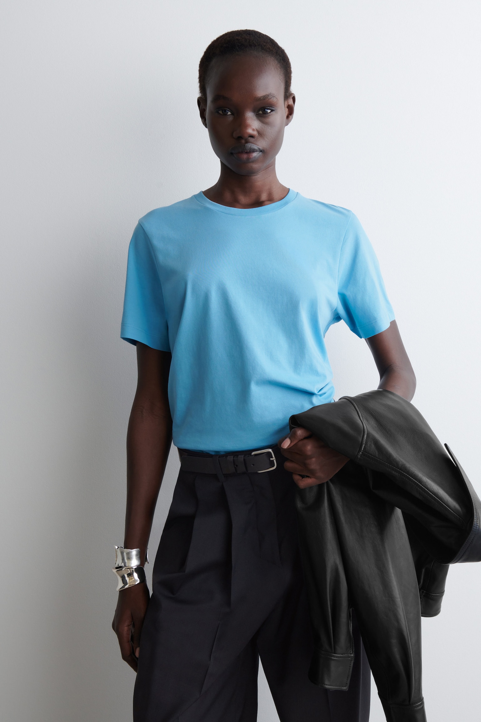 CREW-NECK COTTON T-SHIRT - LIGHT BLUE | COS