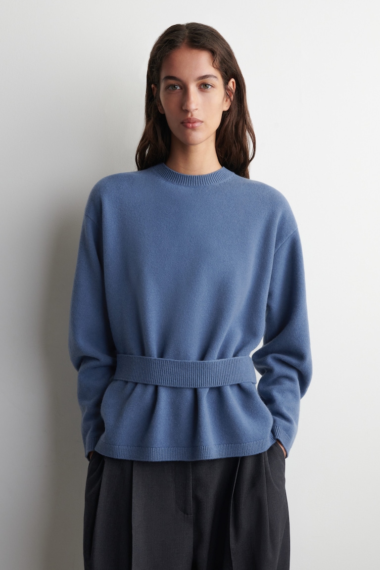BELT-DETAIL MERINO WOOL SWEATER - STEEL BLUE | COS US