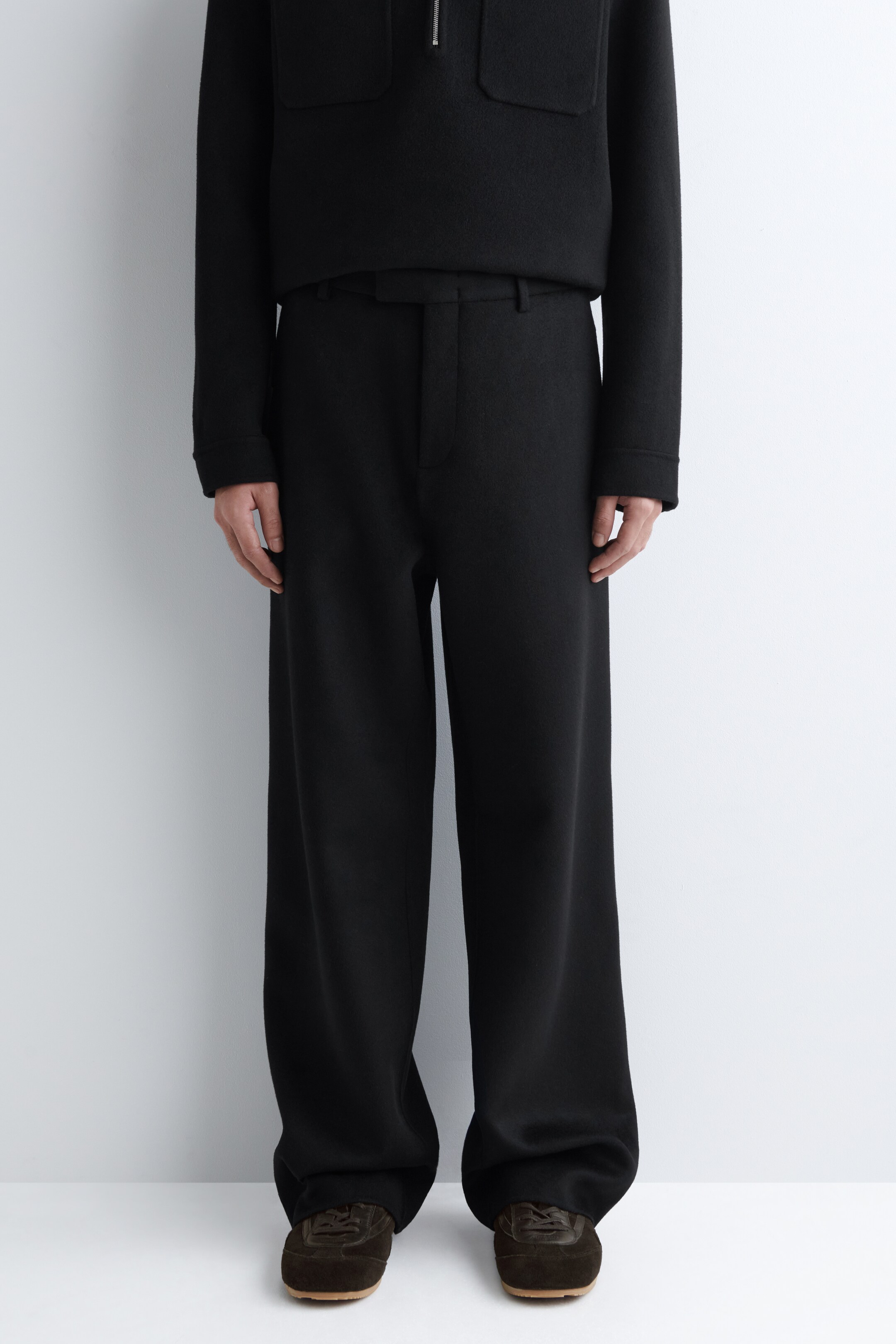 Calças de lã dupla face de perna reta - PRETO - HOMEM | H&M PT