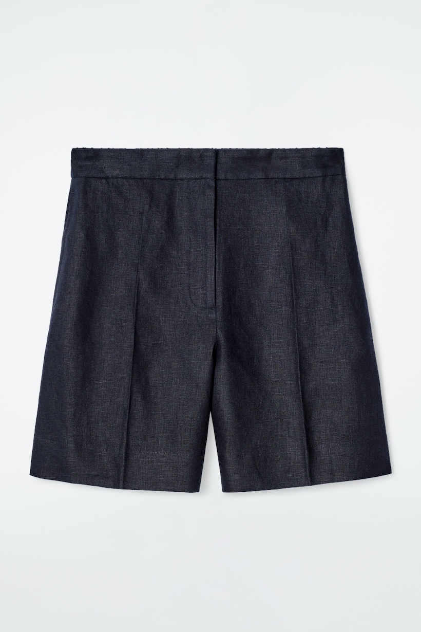 TAILORED ELASTICATED LINEN SHORTS - NAVY | COS NO