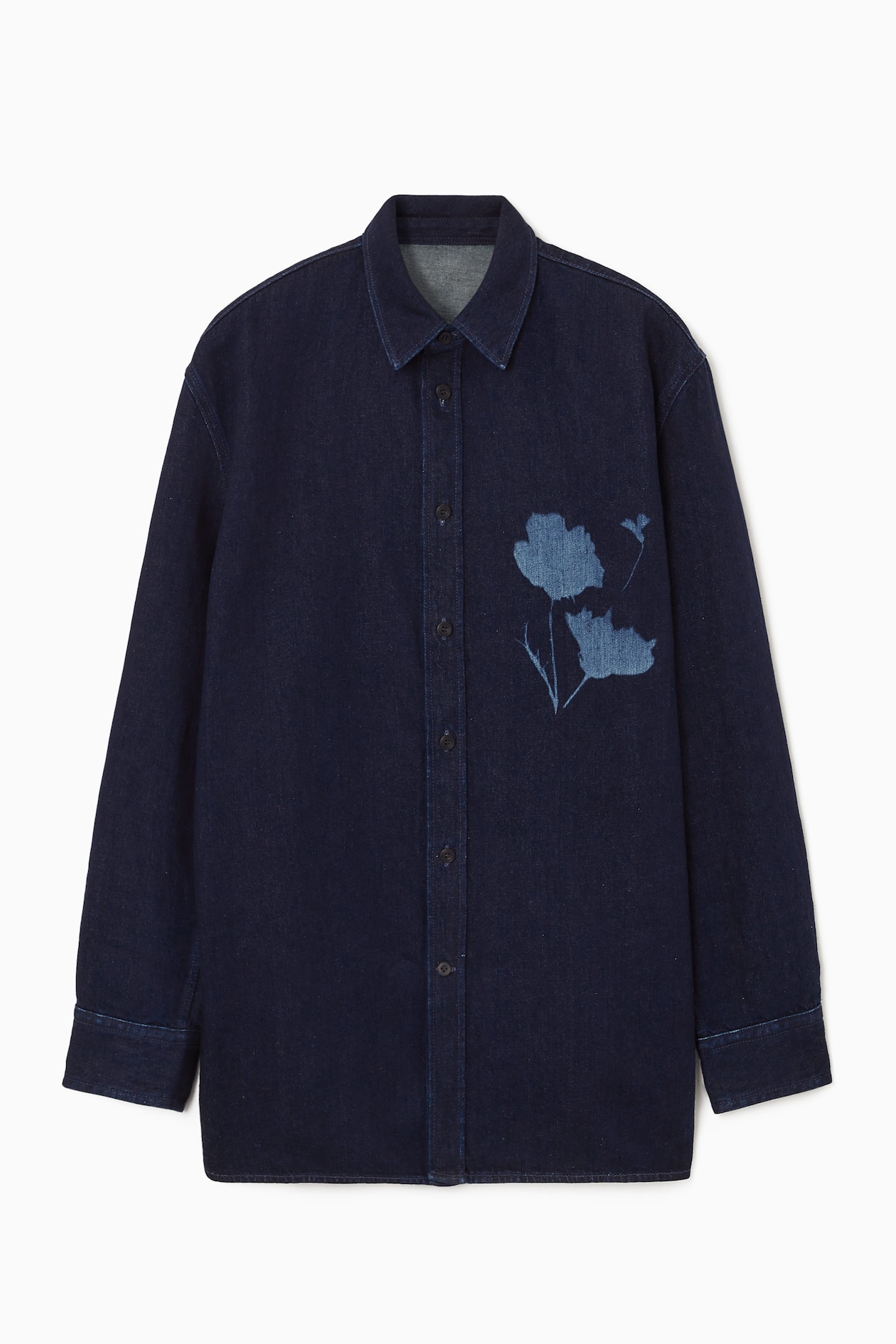 RELAXED LASER FLORAL-PRINT DENIM SHIRT - INDIGO | COS