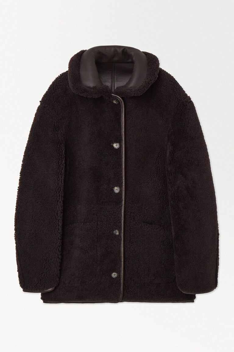 THE REVERSIBLE SHEARLING AVIATOR JACKET - DARK BROWN | COS