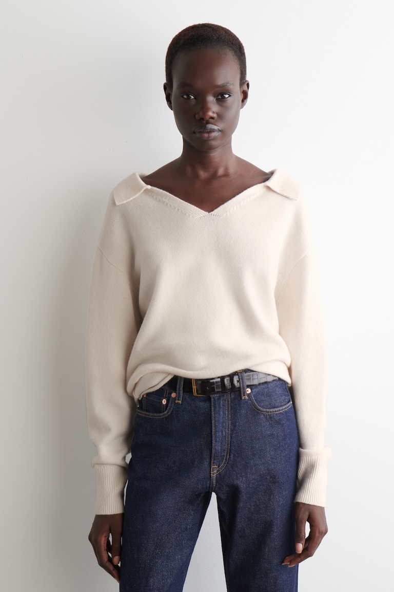 MERINO WOOL POLO JUMPER - IVORY | COS