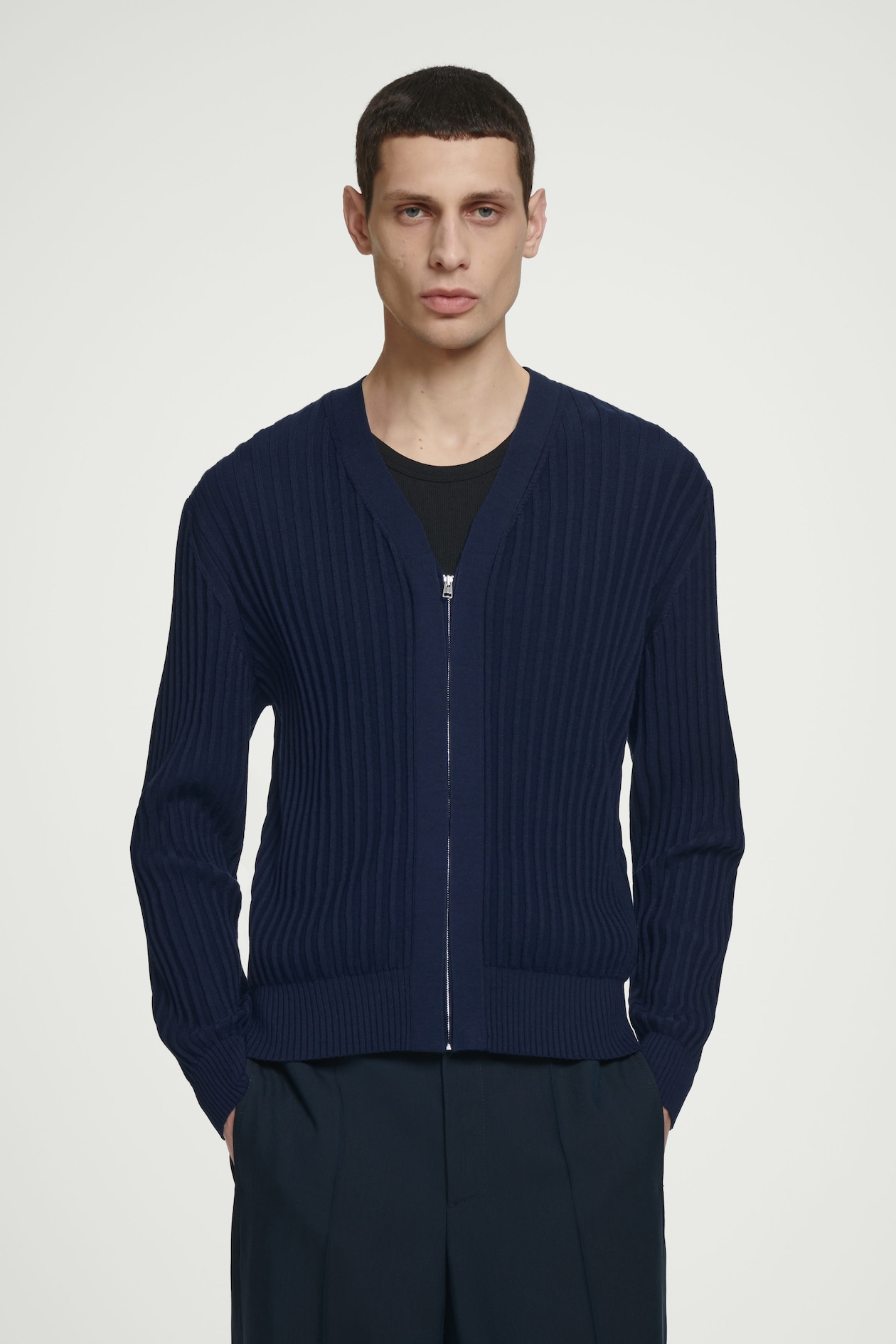 SILK-COTTON ZIP-UP CARDIGAN - MIDNIGHT | COS
