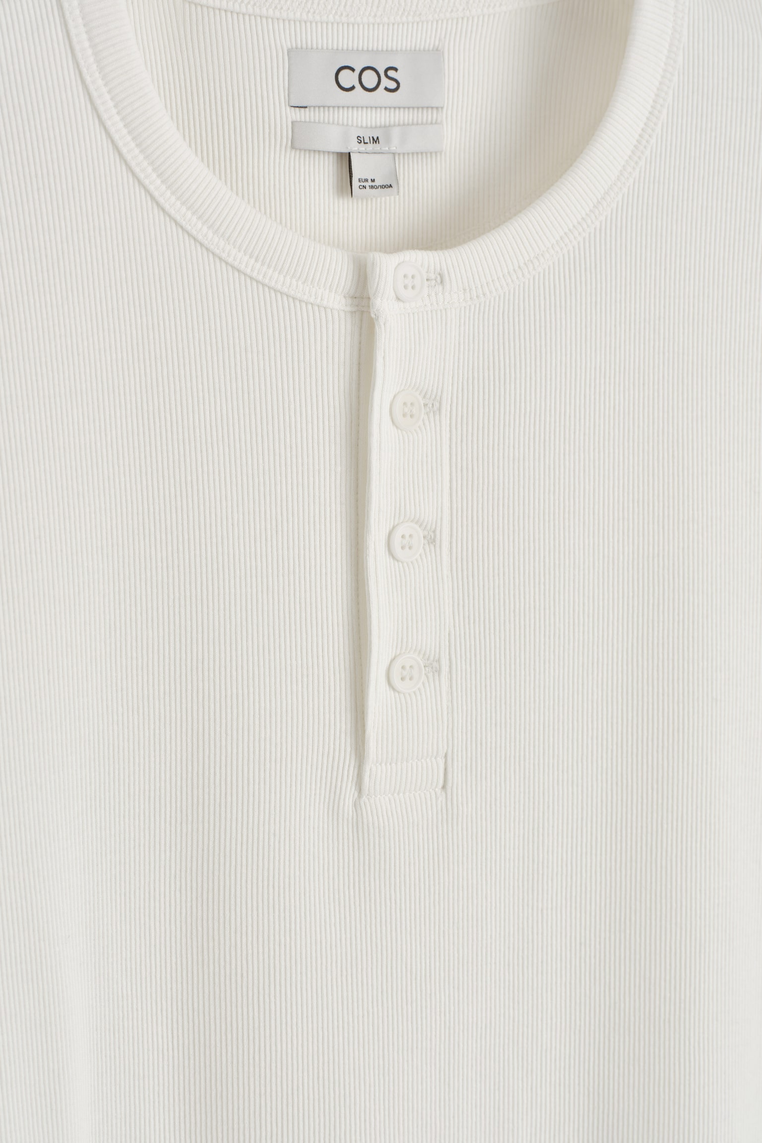 SLIM-FIT RIBBED HENLEY T-SHIRT - WHITE | COS