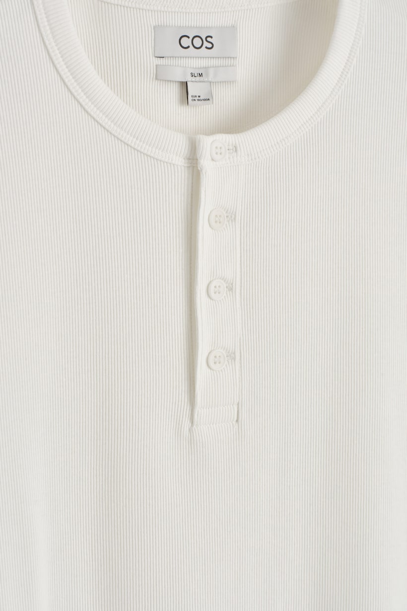 SLIM-FIT RIBBED HENLEY T-SHIRT - WHITE | COS